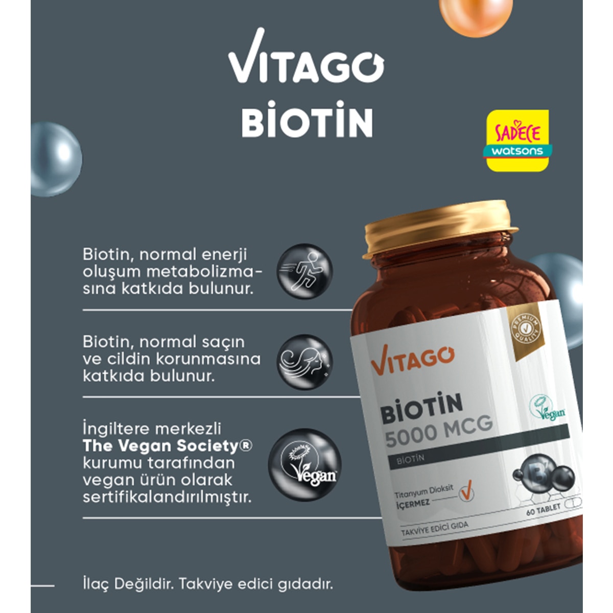 VITAGO EXC. Vitago Biotin 5000 MCG İçeren Tablet Takviye Edici Gıda 60 ...